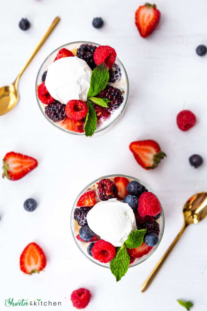 Berry Parfait with Cake and Ice cream - Shweta in the Kitchen