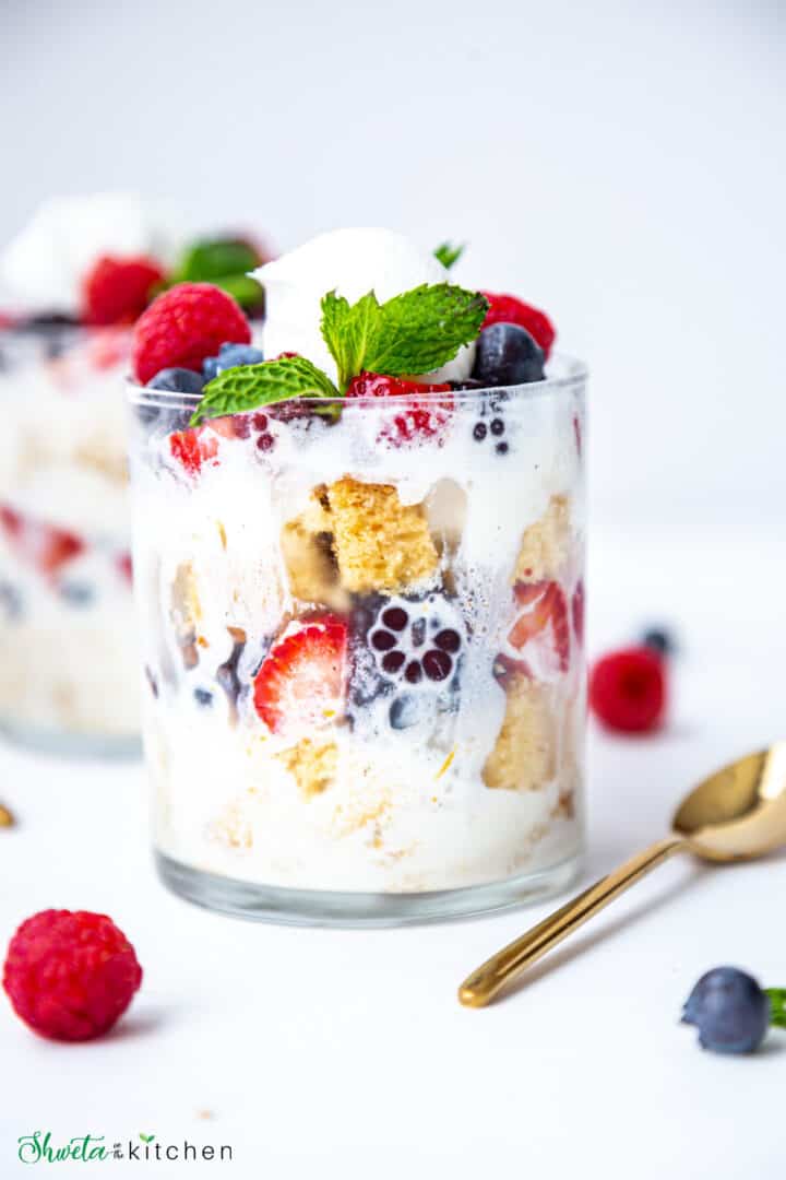 Berry Parfait with Cake and Ice cream - Shweta in the Kitchen