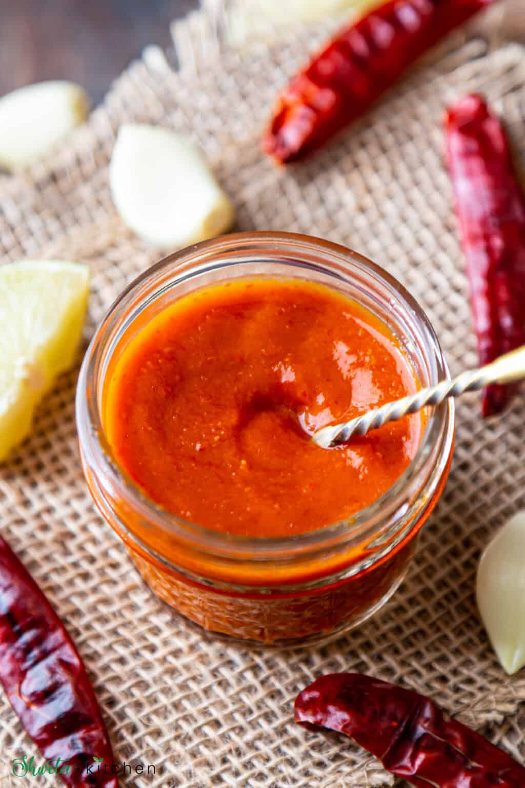 Red Chilli Garlic Chutney for Chaat - Shweta in the Kitchen